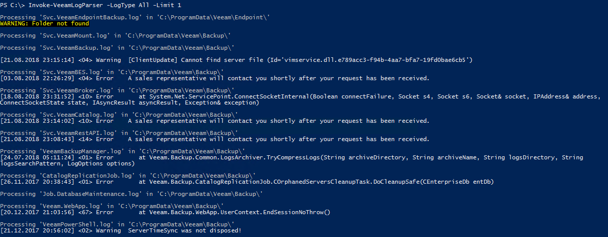 Veeam log file analysis with PowerShell
